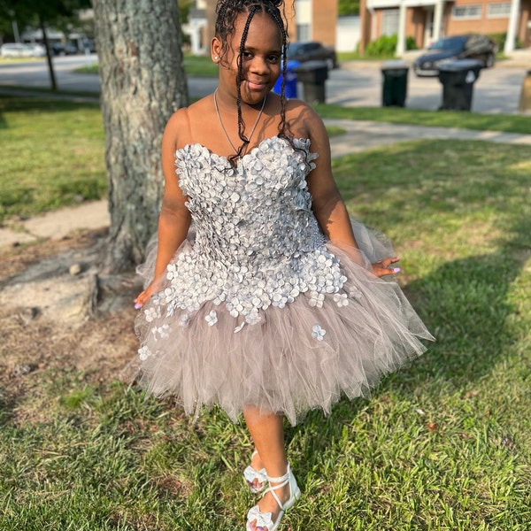 Light Pink Hydrangea Tulle Dress With Ribbon Straps/unique Flower Girl ...