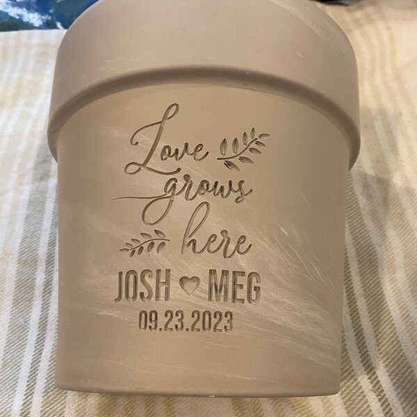 Wedding or Anniversary Gift | Deep Etched Custom Clay Flower Pot ...