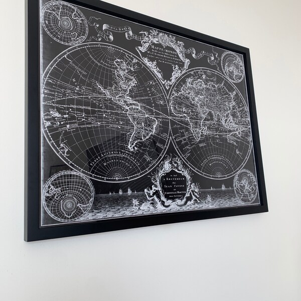 1720 Old World Map,black Map Wall Art, Historic Map Antique Style Map ...
