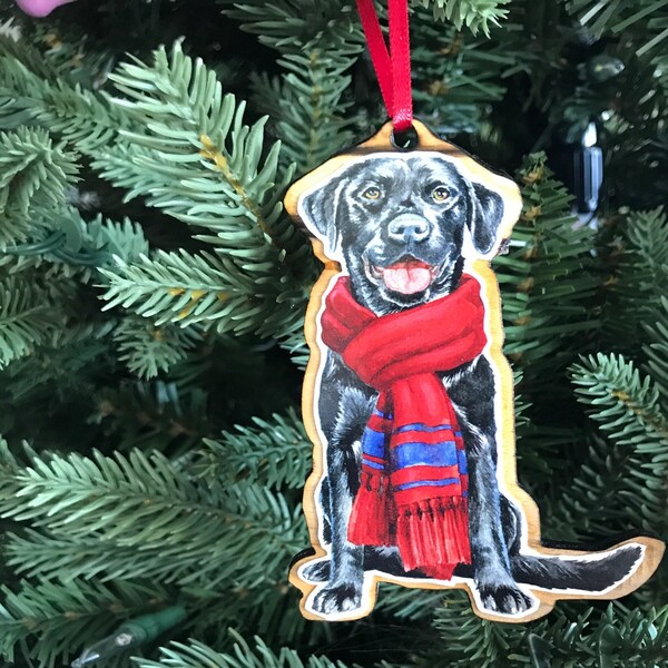 Black Lab Christmas Ornament, Watercolor Dog Art, Labrador Retriever ...