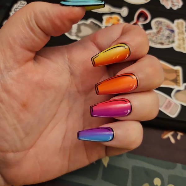 Rainbow Pop Art Nails/ Neon Press on Nails/ Handcrafted Neon Ombre ...