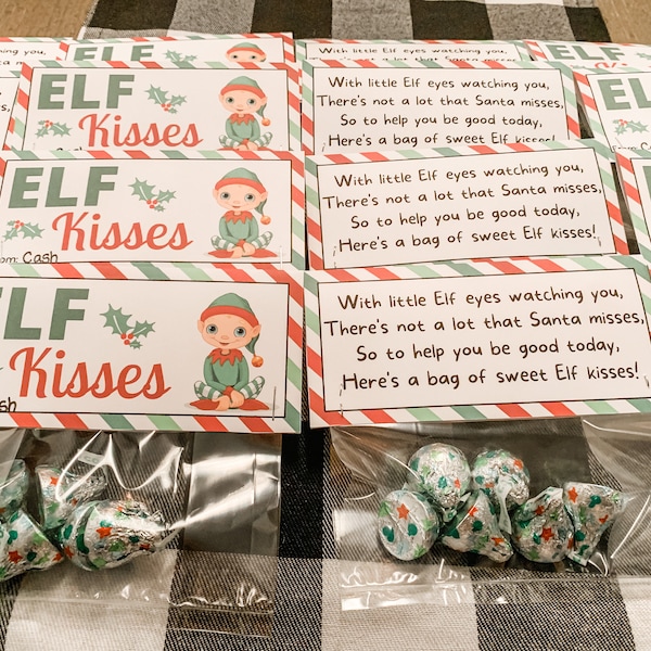 ELF Kisses Treat Bag Christmas Toppers, Printable Christmas Toppers ...