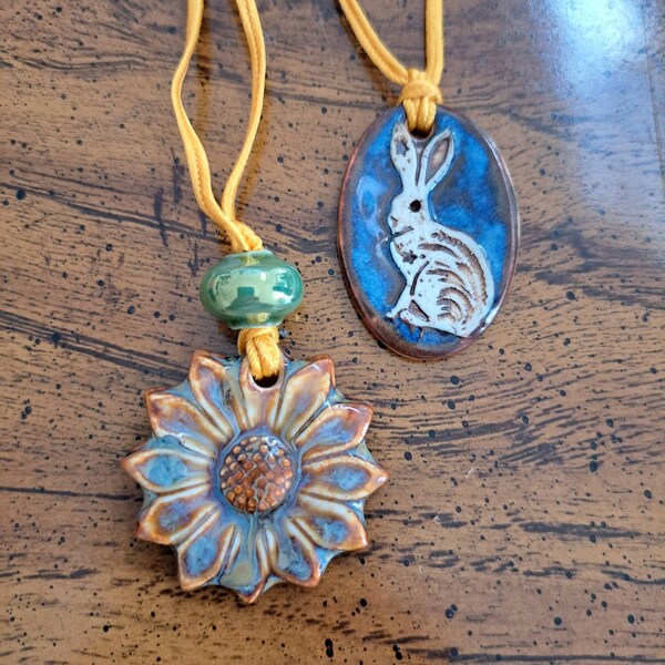 Set of Ceramic Pendants, 4 Artisan Pendants of Porcelain, Boho Necklace ...