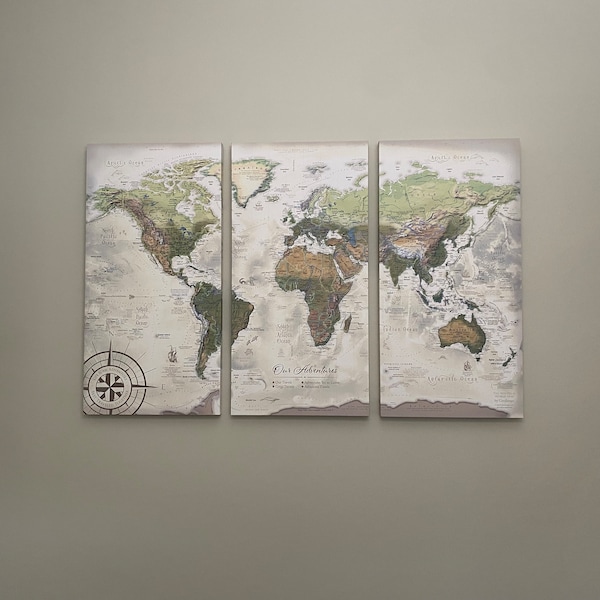 Nautilus World Map Push Pin, World Map Wall Art With USA National Parks ...