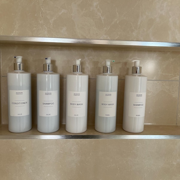 White Waterproof Bathroom Labels Pump Bottle Labels, Shampoo ...