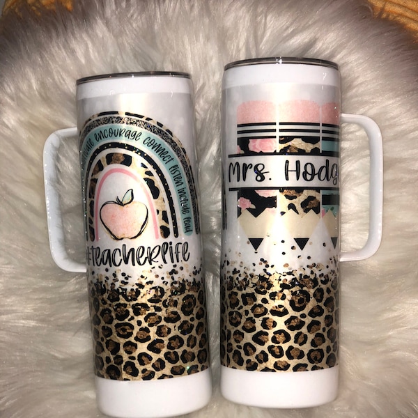 20 Oz Skinny Tumbler Rainbow Leopard Glitter Teacher Tumbler Pencil ...