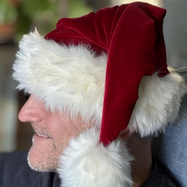 Classic Red Velvet Luxe Santa Hat, Luxury Velvet and Faux Fur Santa Hat ...