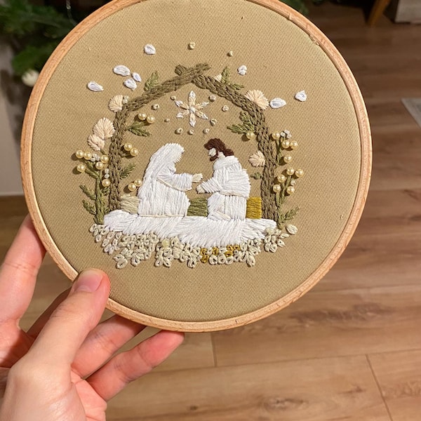 Nativity Scene Hand Embroidery Pattern, Baby Jesus Embroidery ...