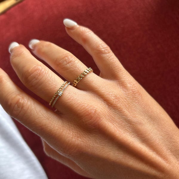 14k Gold Cross Ring Solid Gold Diamond Criss Cross Ring Gold X Ring Diamond Cross Ring Gift for ...