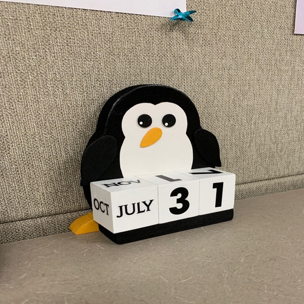 Penguin Calendar Perpetual Wood Block Penguin Decor Black White - Etsy