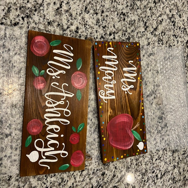 Teacher Name Rustic Chic Hand Painted Flowers Custom Wooden Sign ...