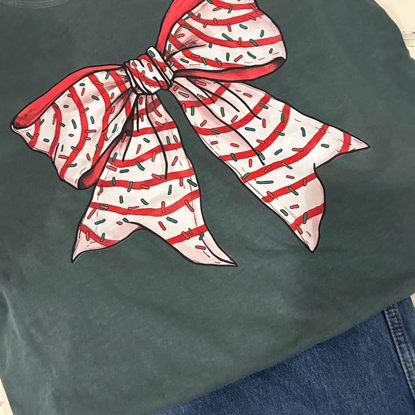 Christmas Cake Bow Shirt Comfort Colors Holiday Tshirt, Women's Holiday ...