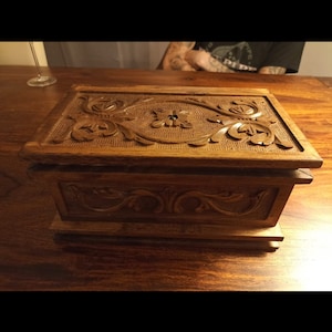 Secret Lock Wooden Box, Carved Wooden Chest, Wooden Locking Box, Wooden ...