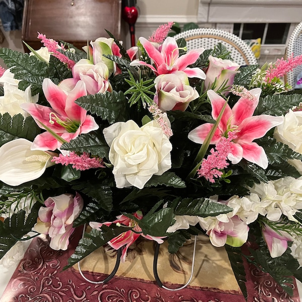 Lilies Roses Cemetery Saddle - Spring Cemetery Flowers - Cemetery ...