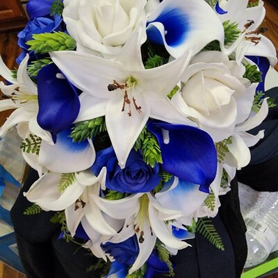 Real Touch Artificial Royal Blue White Ivory Calla Lilies Rose Tiger ...