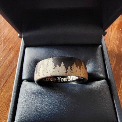 Forest Tungsten Ring, Black Mens Wedding Band or Mans Engagement Ring ...