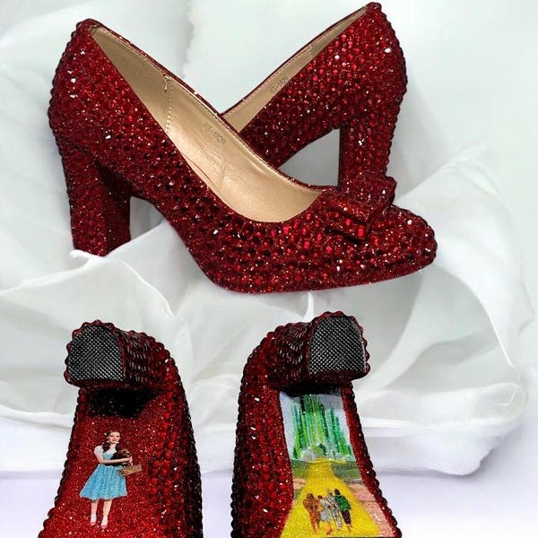 Ruby Slippers Wizard of Oz Shoes Red Swarovski Style Crystals Heels ...