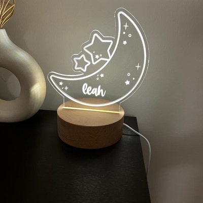 Personalized Acrylic Night Light Moon & Stars LED Night Light Kids ...