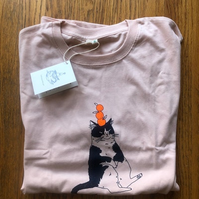 Orange Cat T-shirt Hand Screen Printed Illustration of a Cat Balancing ...
