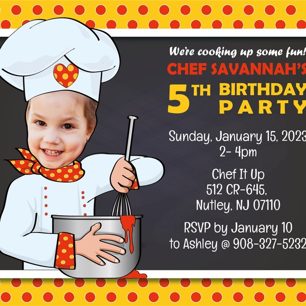 Chef Birthday Party Invitation - Personalized With Your Photo DIGITAL ...