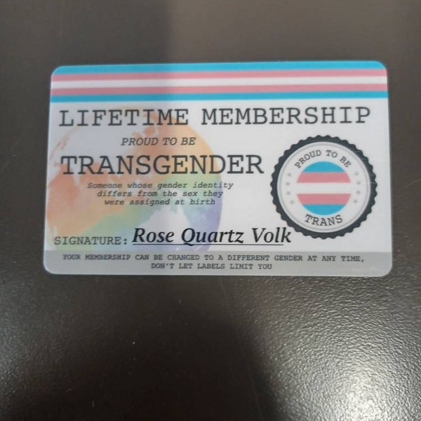 TRANSGENDER Lifetime Membership Card - Gay Pride Card - LGBT Identity ...