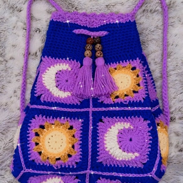 Sun and Moon Drawstring Backpack Crochet PDF PATTERN - Intermediate ...