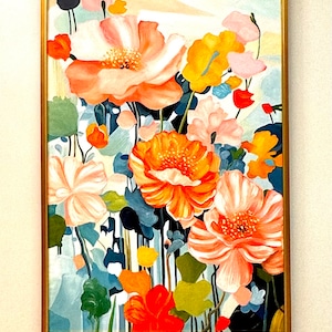 Abstract Green Flower Oil Painting on Canvas, Original Floral ...