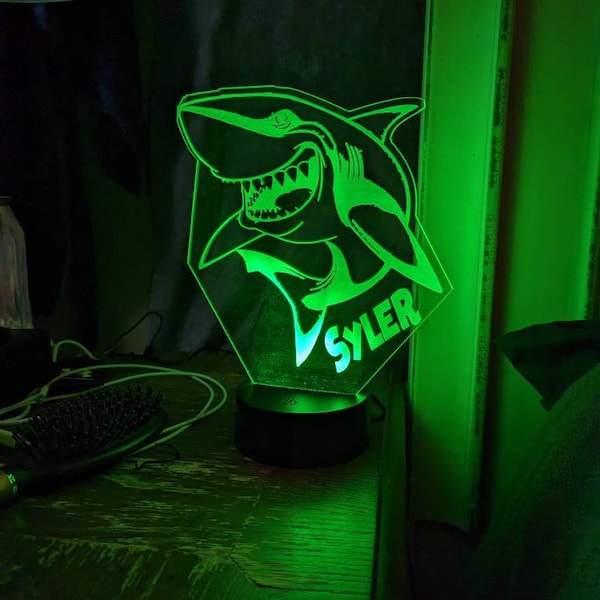 Shark Night Light, Personalized Free, LED Night Lamp, With Remote ...