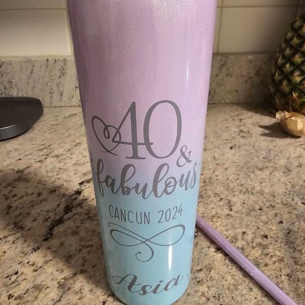 40th Birthday Tumbler With Straw – Personalized 40 & Fabulous Gift ...