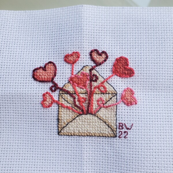 Mini Envelope of Hearts Cross Stitch Pattern for Valentines Day ...