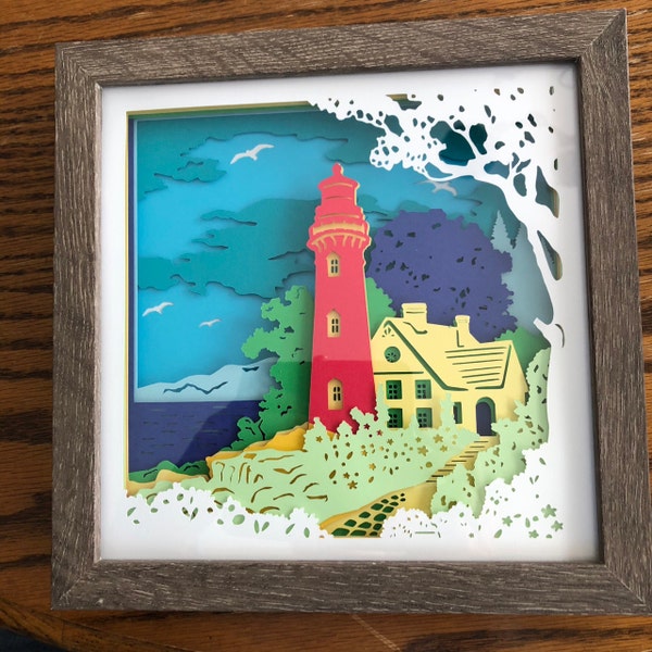 Lighthouse Lightbox Template: Paper Cut Shadow Box (SVG, PDF, PNG) - Etsy