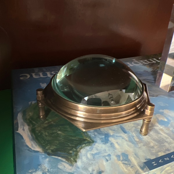 4" Antiqued Brass Hexagonal Dome Desk Magnifier, Antique Vintage Style ...