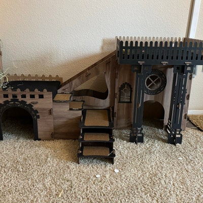 Bunny Castle With Twin Closed Towers, Oak Black Rabbit Palace With Two ...