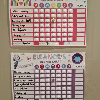 Personalised Re-usable Reward Chart With Velcro Stars, Wipeable Pen for ...