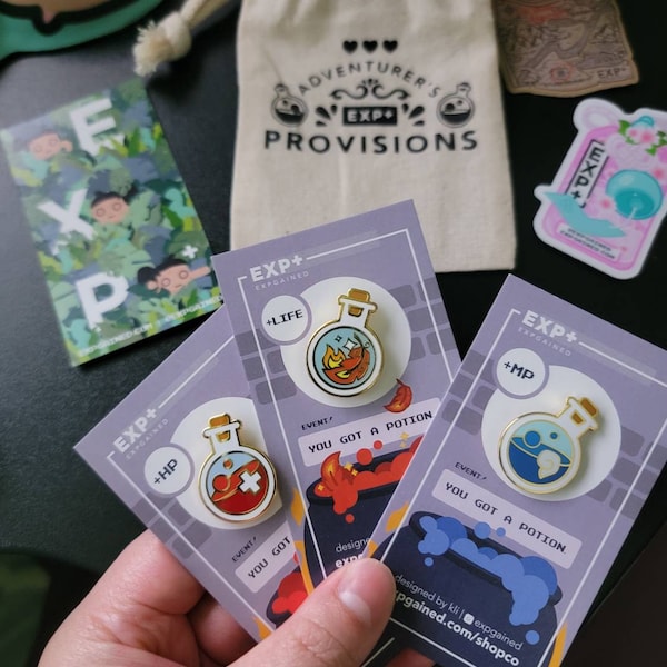 Potion Starter Bottle Pins [HP Health + MP Magic + Life/love/luck ...