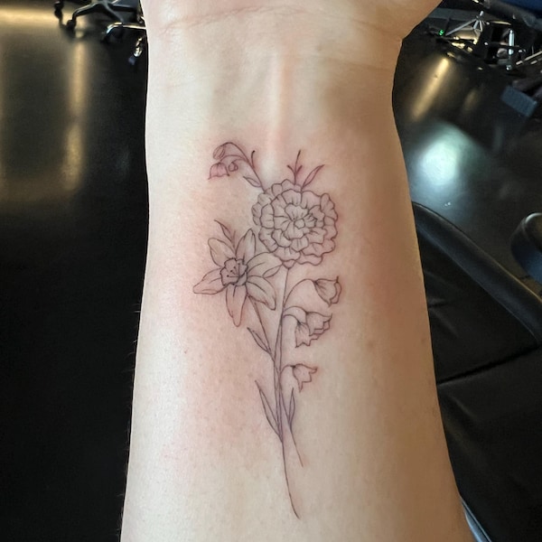 Birth Month Flower, May Tattoo, Lilly of the Valley Flower,fine Line ...