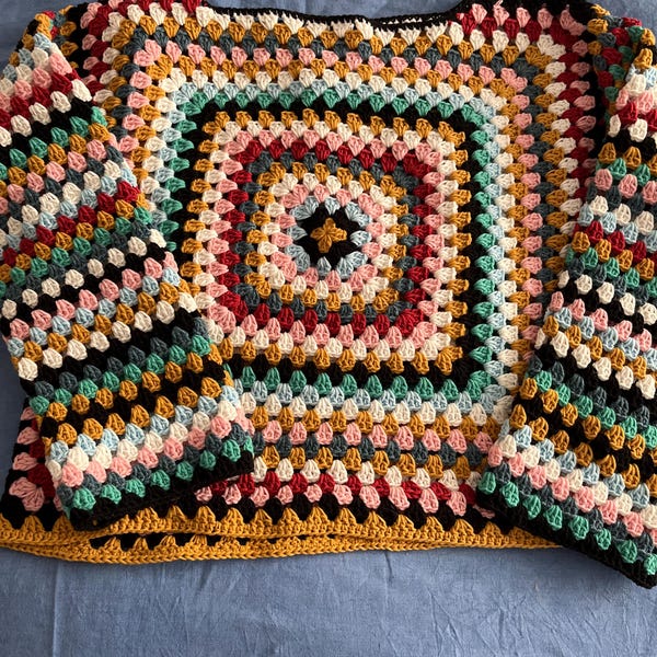 Colorful Granny Square Crochet Sweater: Handmade Y2K Boho Knit Top - Etsy