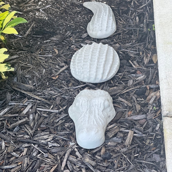 3 Piece Alligator Statue, Concrete Alligator, Yard Ornaments, Garden ...
