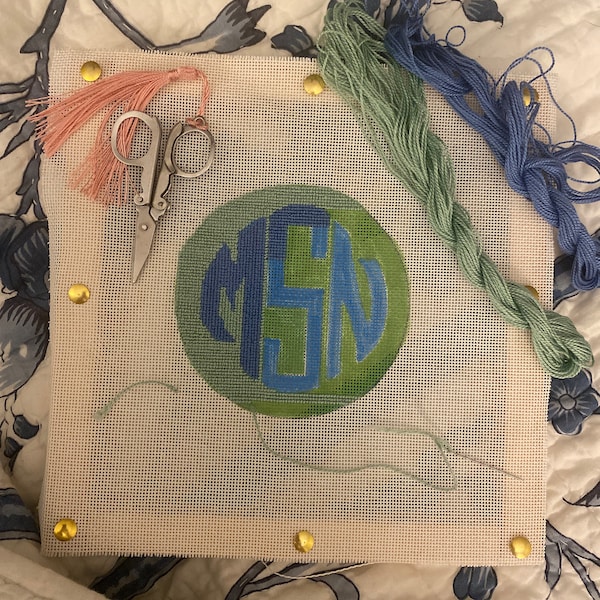 Custom Monogram Starter Beginner Needlepoint 18 Canvas Kit With ...