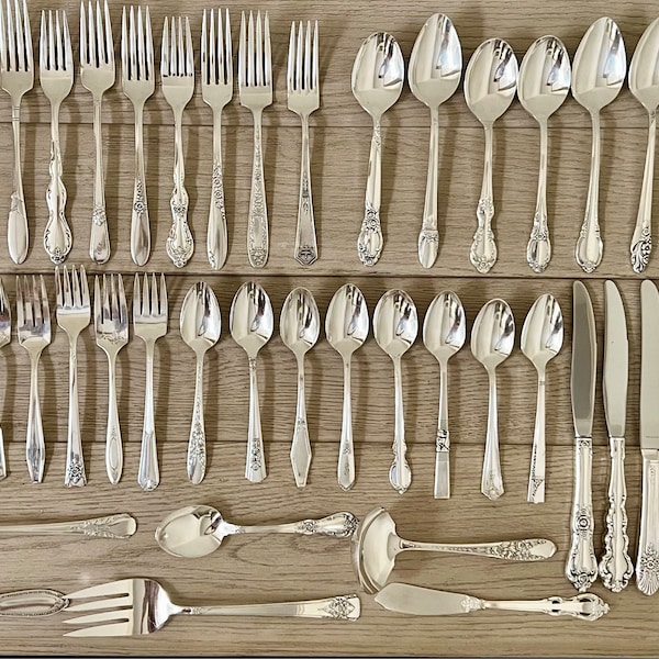 Mismatched Silverplate 5-pc.place Settings/vintage & Antique Flatware ...