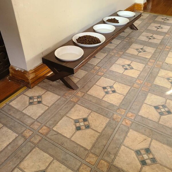 Dog Bowl, Dog Bowl Stand, 5 Bowl Raised Dog Feeder, Ebony Stain, White ...