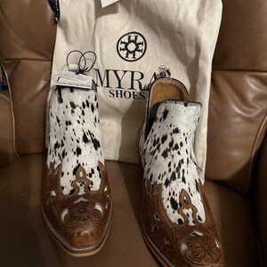 Western Leather Tooled Mules With Cowhide - Etsy