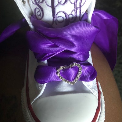 Monogrammed Baby CONVERSE With Ribbon Laces and Jewels Made - Etsy