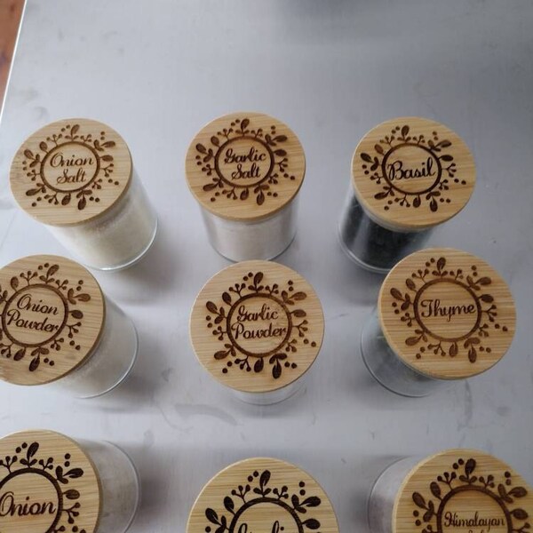 Personalized Spice Jars: Laser Engraved Bamboo Lid, Glass Pantry ...