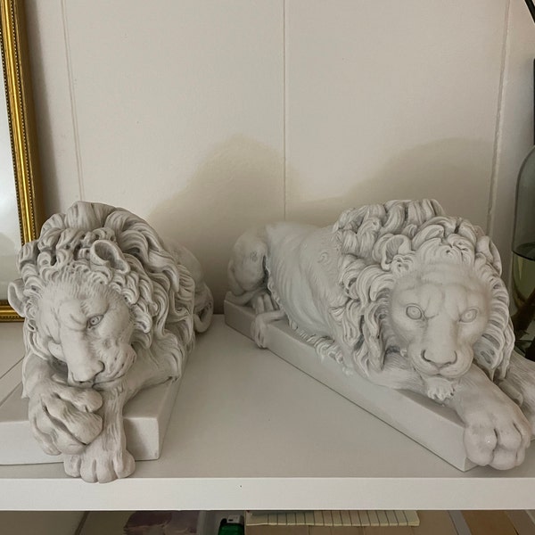 Canova Lions Statue in Pair (small) - Animal Small Marble Sculpture ...