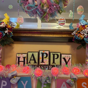 Easter Decor, Wood Happy Easter Block Sign, Hoppy Easter Sign, Easter ...