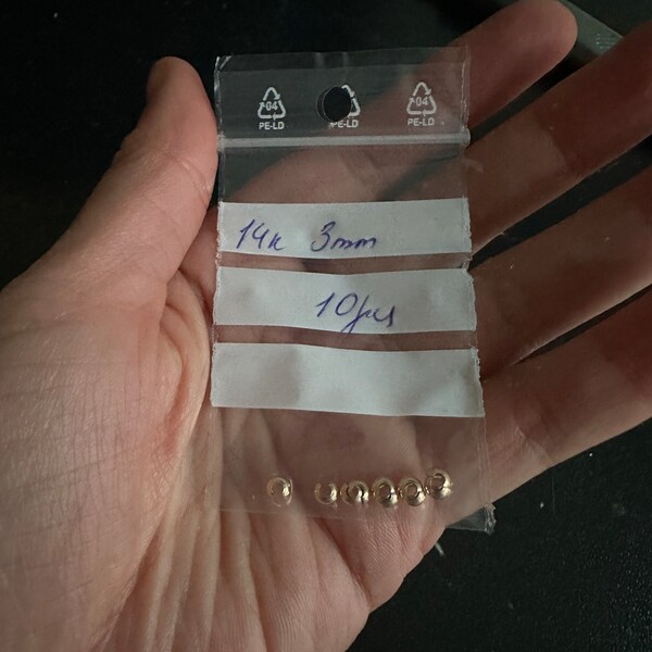 14k Gold Crimp Bead Cover • 3mm • Solid 14 Carat Yellow Gold • Round ...