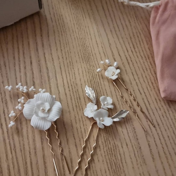 Pearl Floral Sliver Wedding Bridal Accessory Bridal Handmade Clay ...