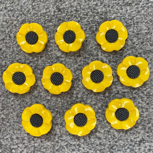 Yellow and Black Sunflower Shank Flower Buttons, Perfect for Crafting ...