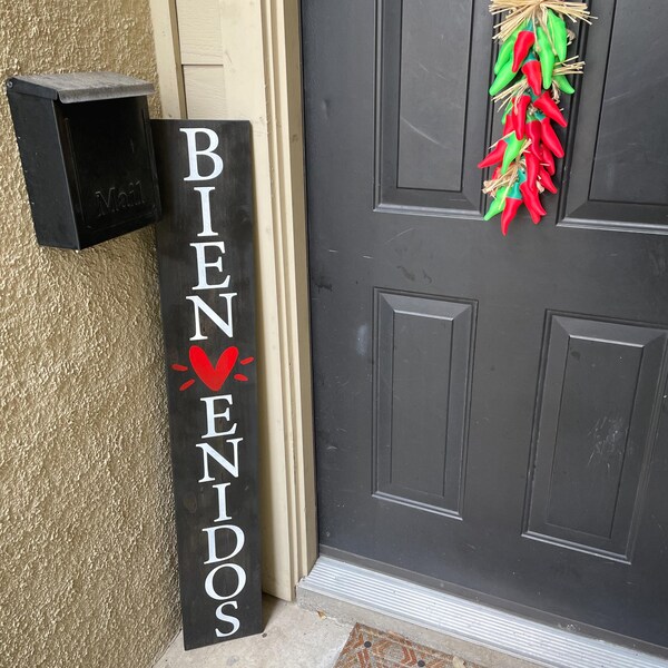 Bienvenidos Welcome Sign - Spanish Welcome Sign - Porch Leanerfront ...